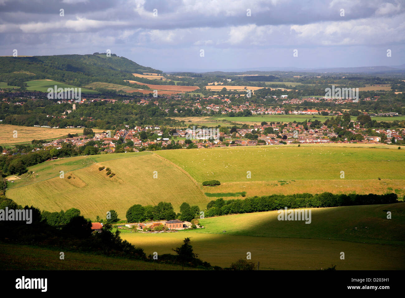 Summer Landscape view over Beeding Hill, Upper Beeding village, South ...