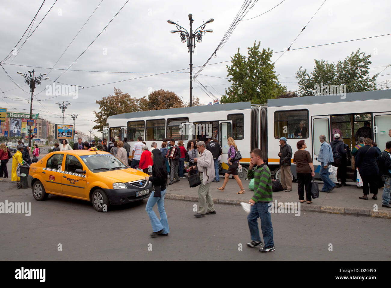 Bucharest, Romania, people at the tram stop at the place of assembly ...