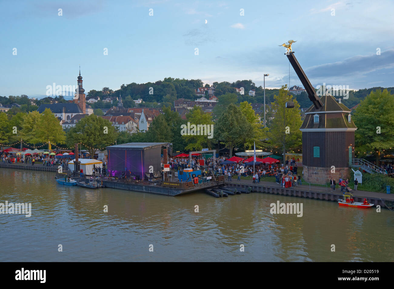 Saarspektakel on the banks of river Saar, view of Saarkran (crane ...