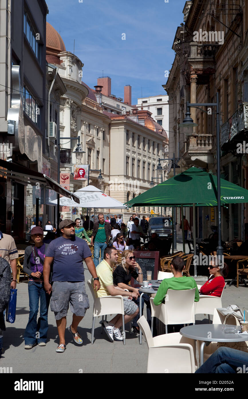 Bucharest, Romania, busy pedestrian street in the old town Stock Photo ...