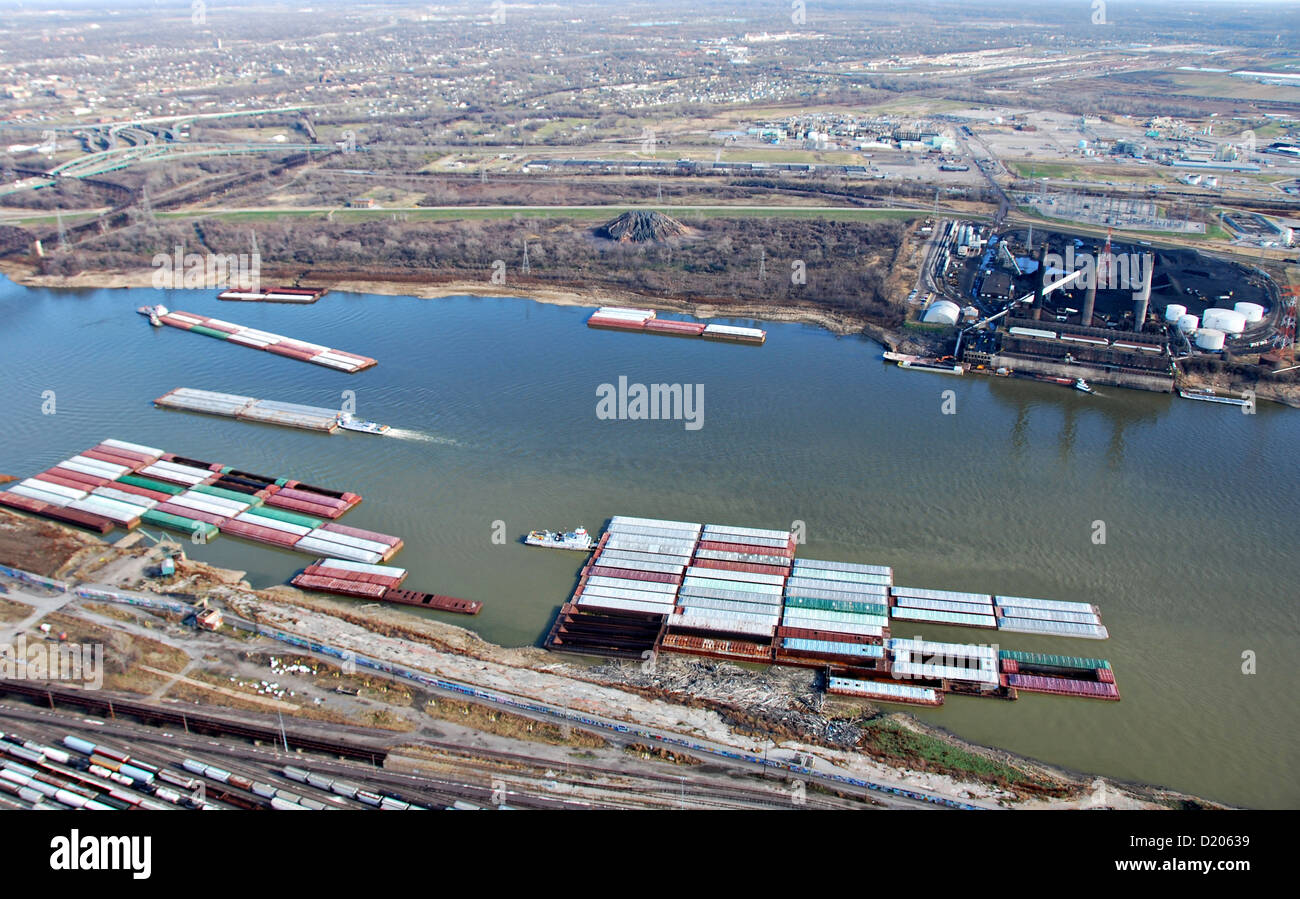 Aerial showing barges along the Mississippi River December 12, 2012 ...