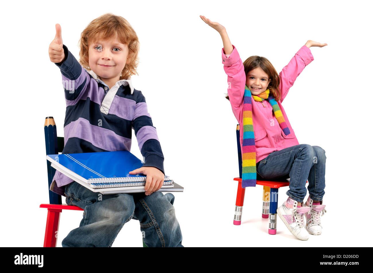 Young students seated in a chair isolated in white Stock Photo - Alamy