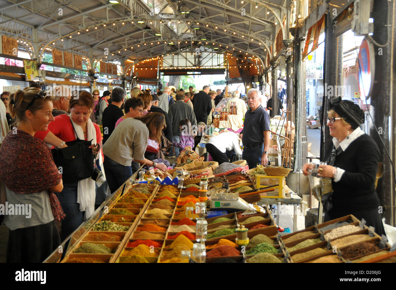 People at Massena market at the old town of Antibes, Cote d'Azur, South ...