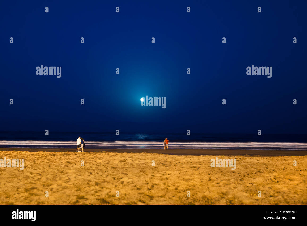 Full moon over beach, the Playa del Ingles, Gran Canaria, Canary ...