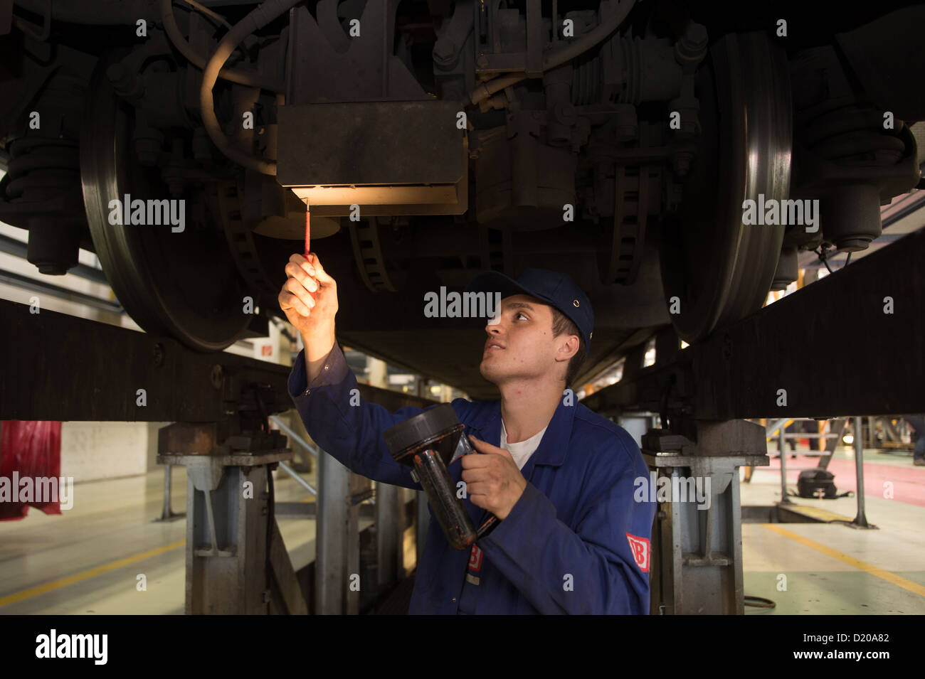 Berlin, Germany, employees of Deutsche Bahn ICE train controls a Stock ...