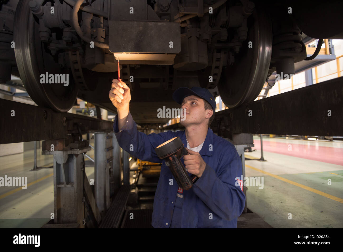 Berlin, Germany, employees of Deutsche Bahn ICE train controls a Stock ...