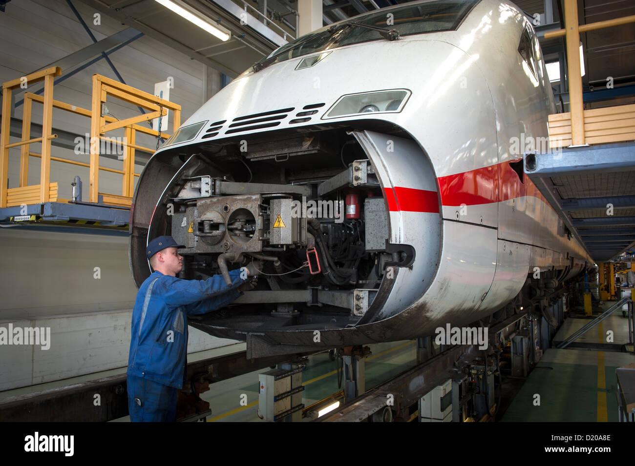 Berlin, Germany, employees of Deutsche Bahn ICE train controls a Stock ...