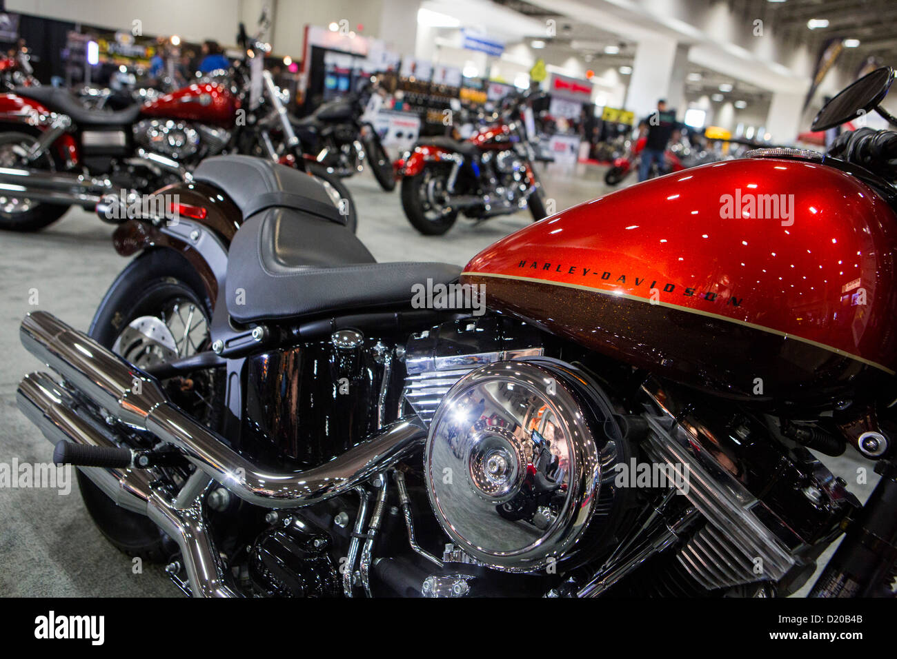 Harley-Davidson motorcycles on display at the Washington Motorcycle ...