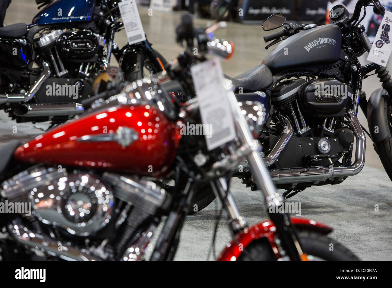 Harley-Davidson motorcycles on display at the Washington Motorcycle ...