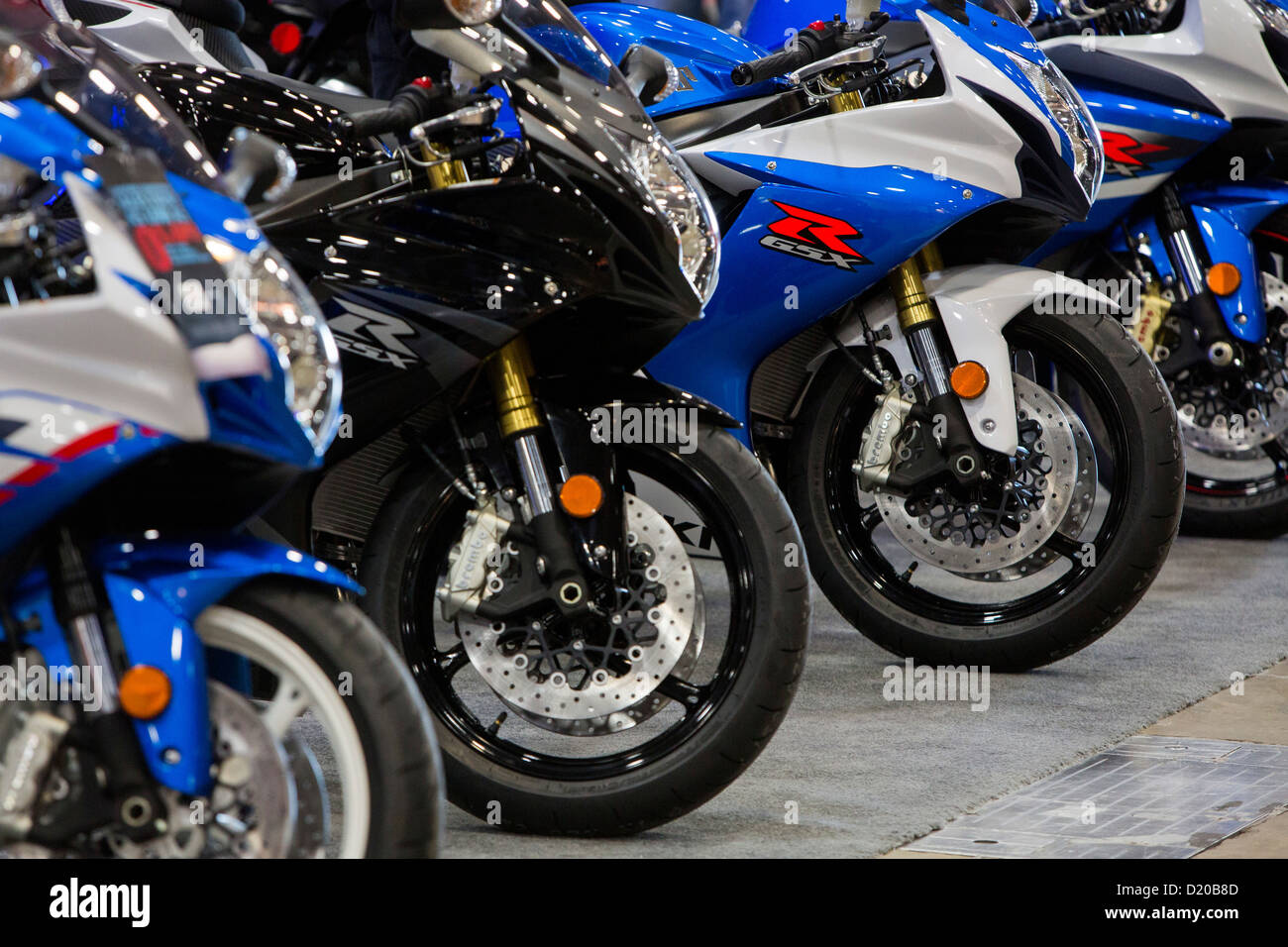 Suzuki motorcycles on display at the Washington Motorcycle Show Stock ...
