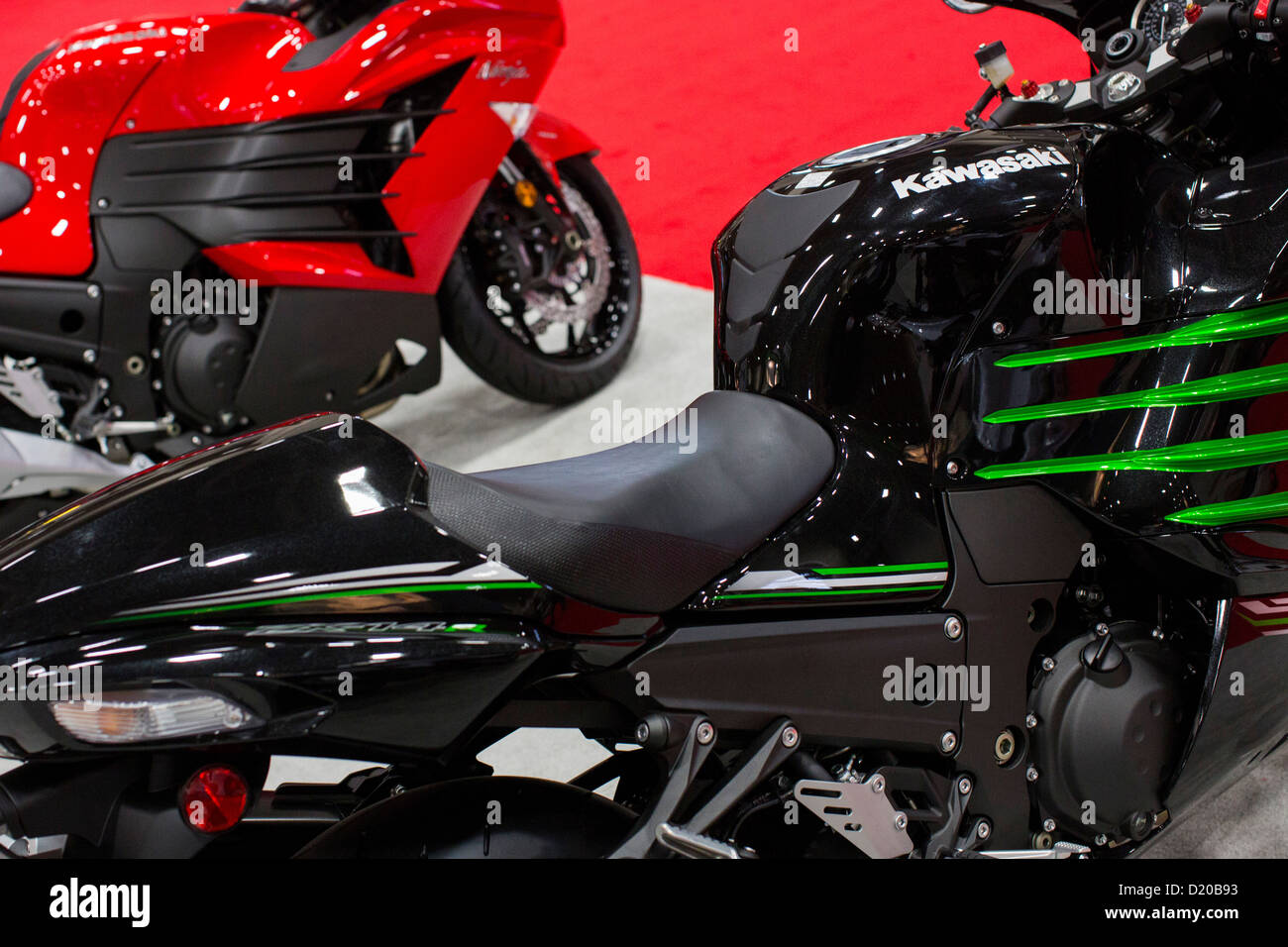 Kawasaki motorcycles on display at the Washington Motorcycle Show Stock ...