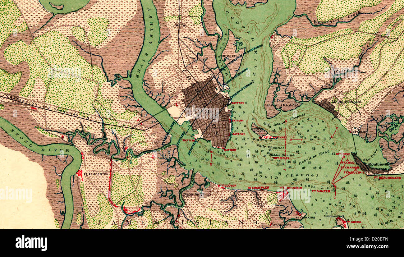 Map of Charleston Harbor showing defenses. 1863 Stock Photo - Alamy