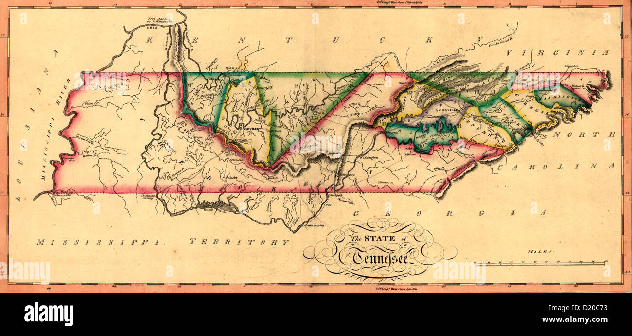 The state of Tennessee from Samuel Lewis Atlas, 1817 Stock Photo - Alamy