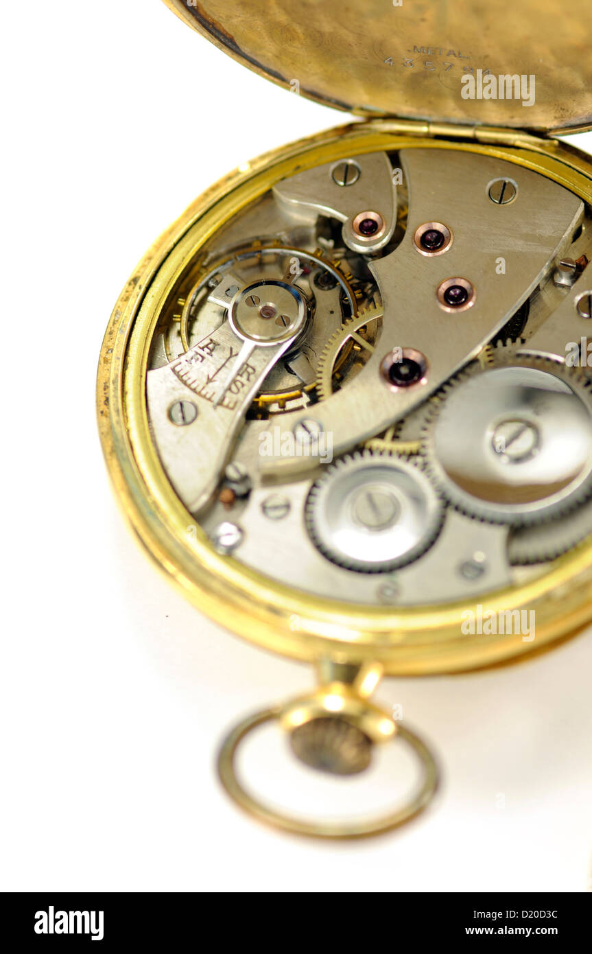 Interior of Gold Fob Pocket Watch Stock Photo - Alamy