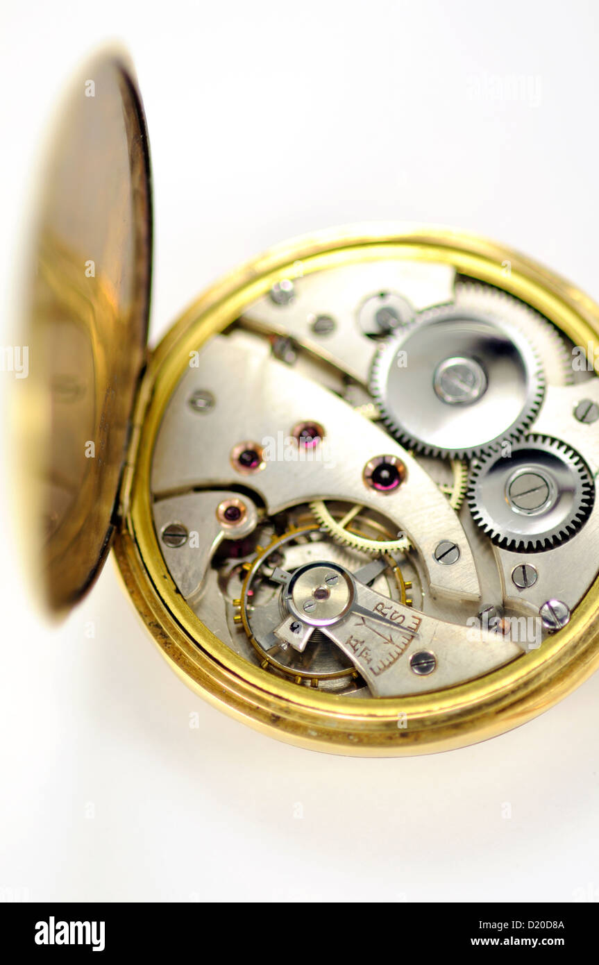 Interior of Gold Fob Pocket Watch Stock Photo - Alamy