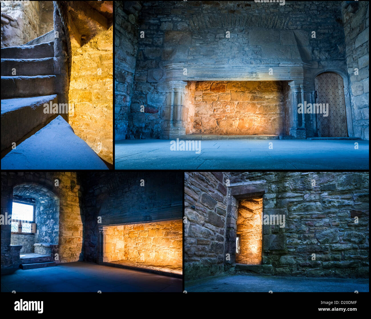 Postcard from warm and cold light in medieval castle Stock Photo - Alamy