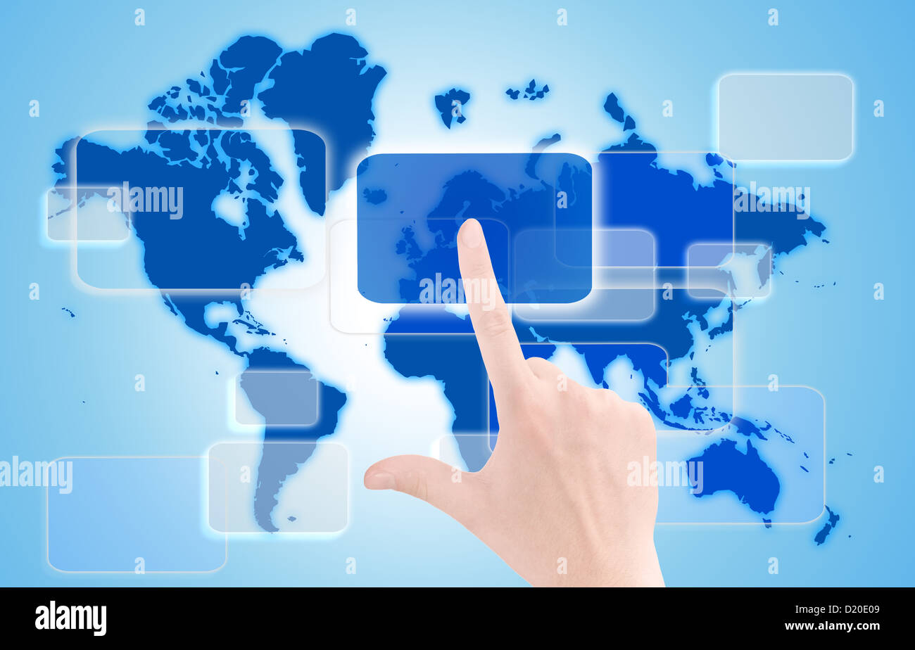 touch screen interface with world map Stock Photo - Alamy