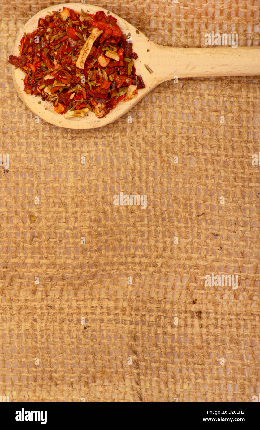 Spices on burlap Stock Photo - Alamy