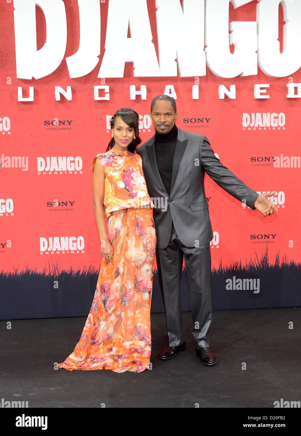 Actress Kerry Washington and Jamie Foxx attend to the premiere of the film 'Django Unchained' at ...