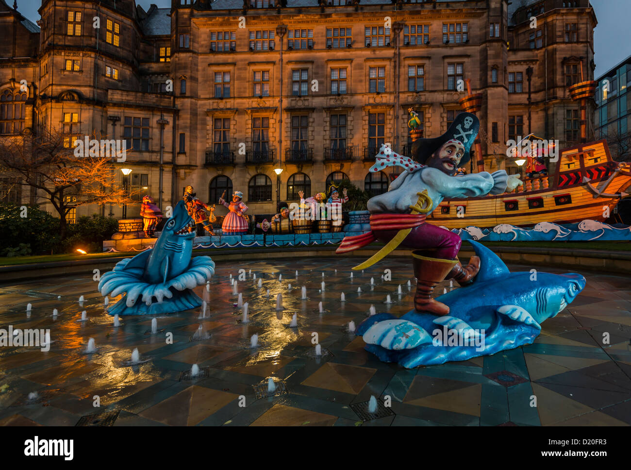 Sheffield town hall and Peace Gardens lit up for Christmas 2012 with ...