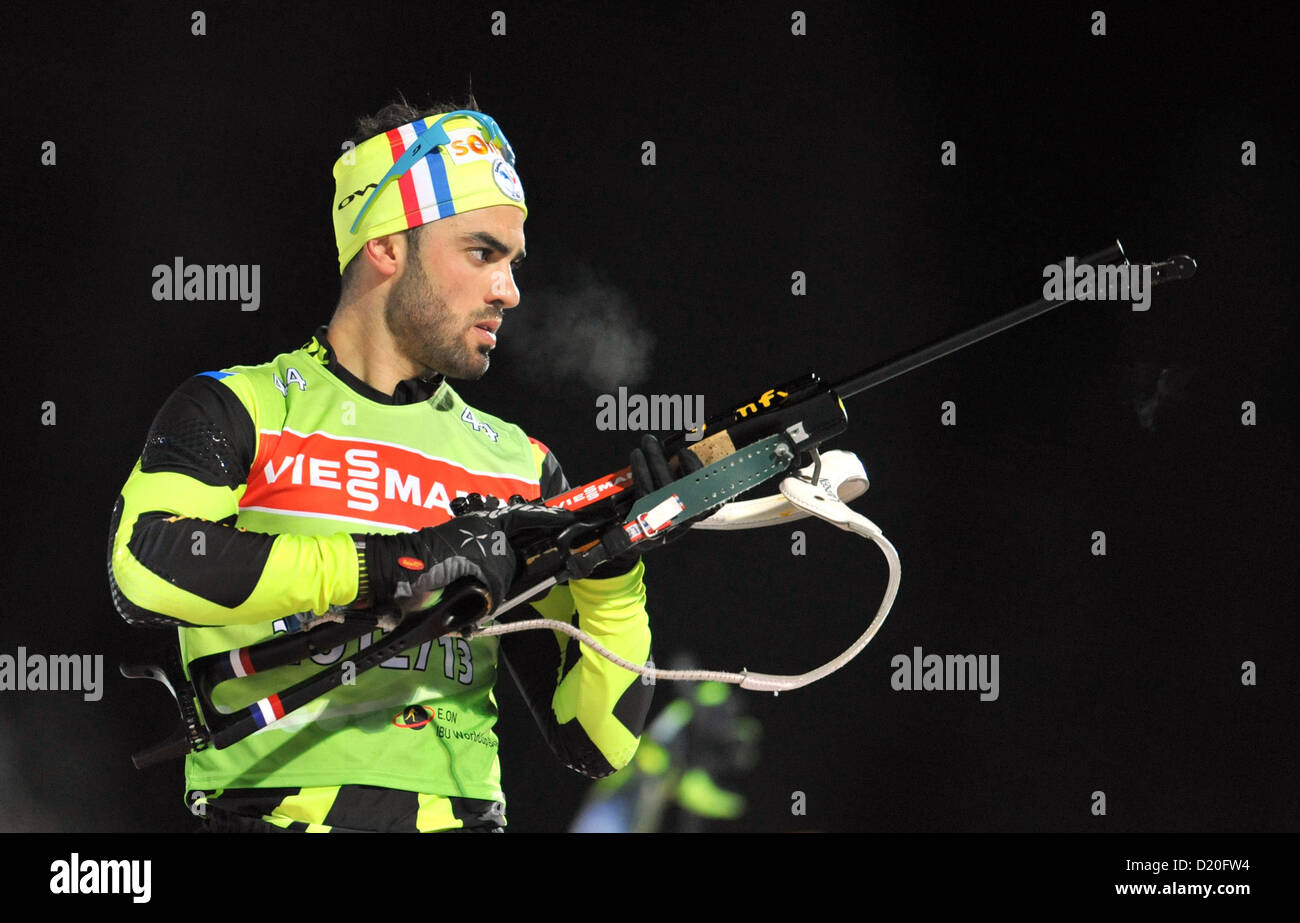 French biathlete Simon Fourcade is pictured at the shooting range ...