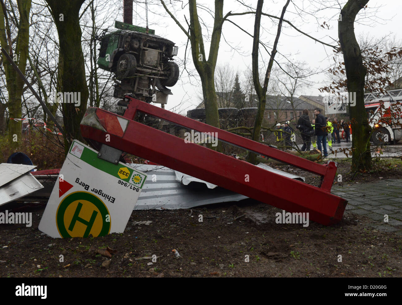 A damaged bus stop sign is pictured at the scene of the accident in ...