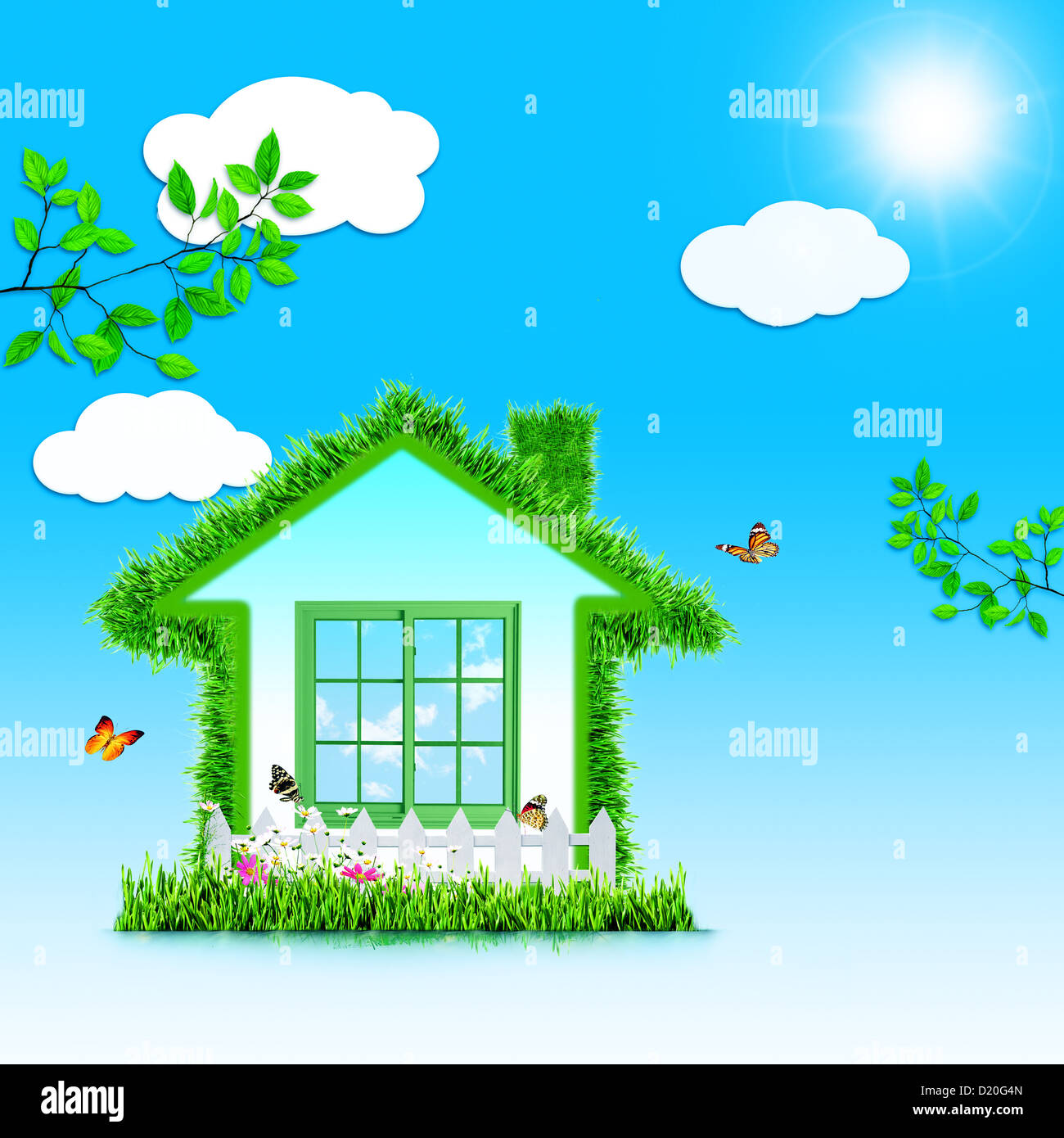 Funny Green House. Abstract eco backgrounds for your design Stock Photo ...