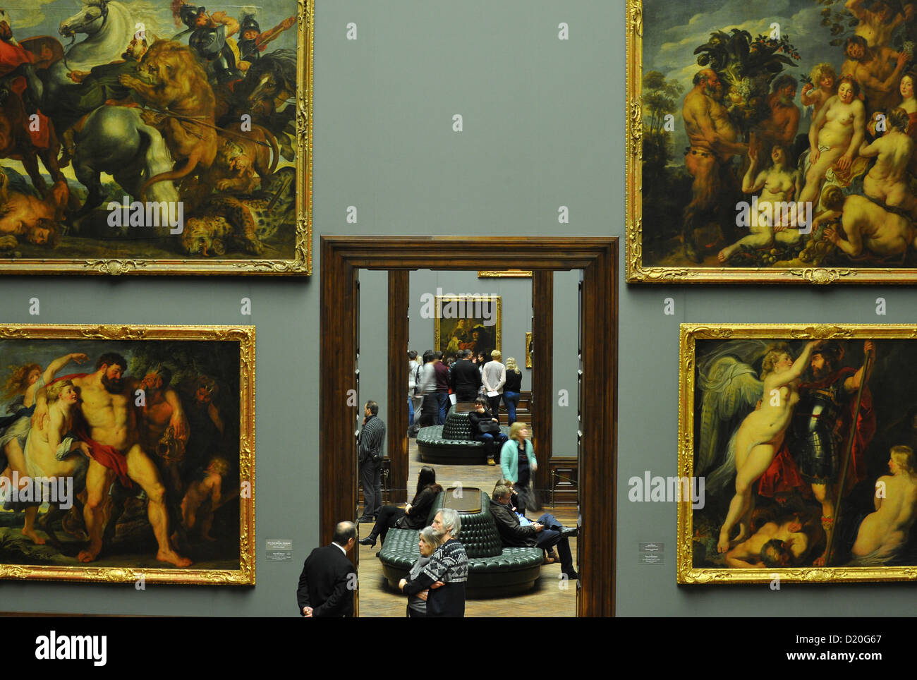 Visitors view exhibits at the Old Masters Picture Gallery in Dresden ...