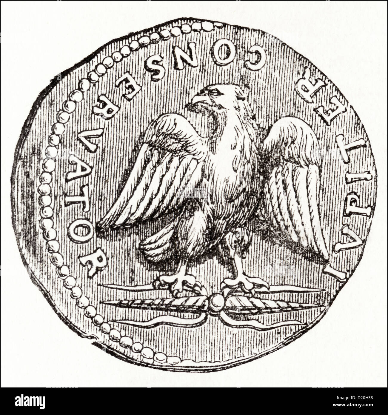 Roman coin with eagle bearing inscription IVPITER CONSERVATOR ...