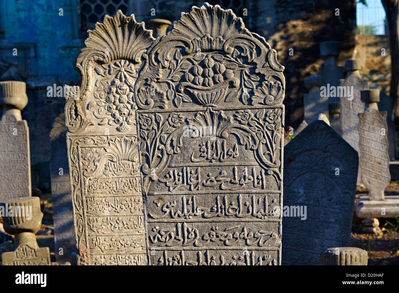 Islamic tomb stones in a Fatih cemetery, Istanbul Turkey Stock Photo ...