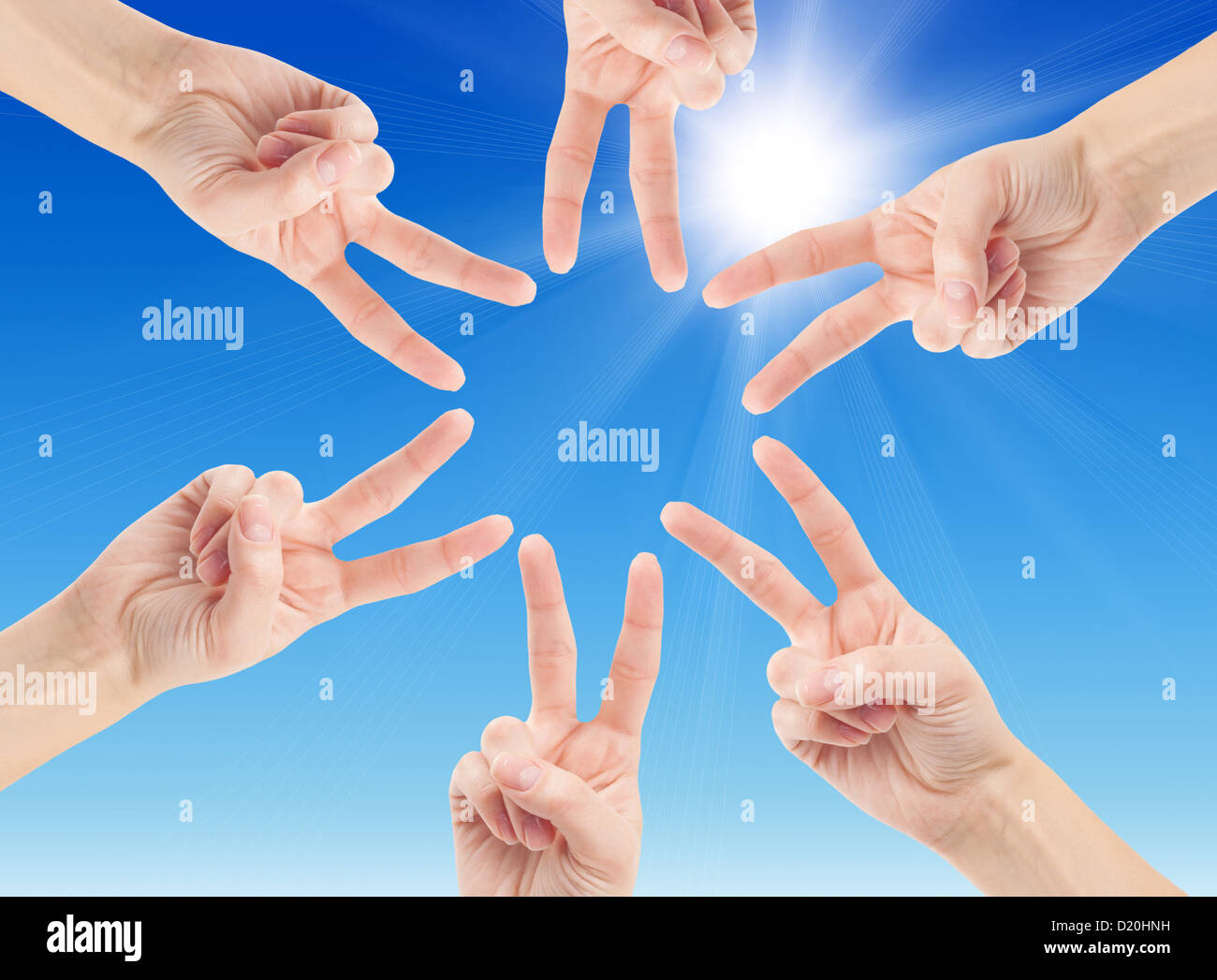 Hands of teamwork , forming the star shape Stock Photo - Alamy