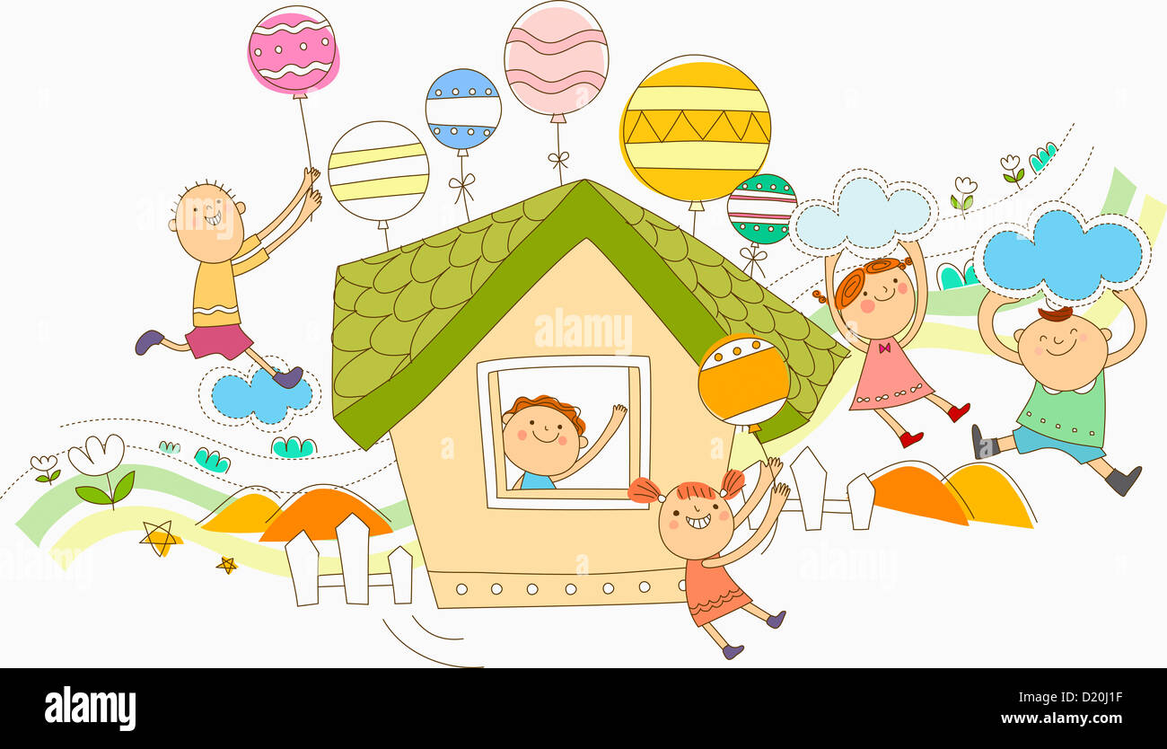 children playing around the house Stock Photo - Alamy