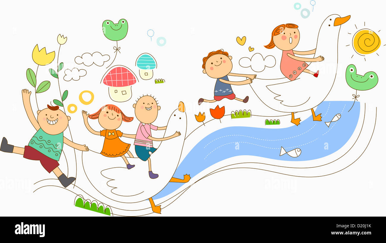 children playing around the stream Stock Photo - Alamy