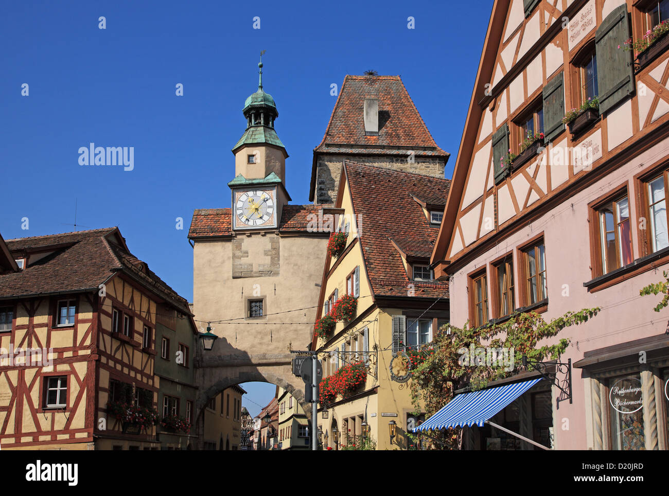 Germany, Bavaria, Rothenburg ob der Tauber, Markus Tower and Roder Arch ...