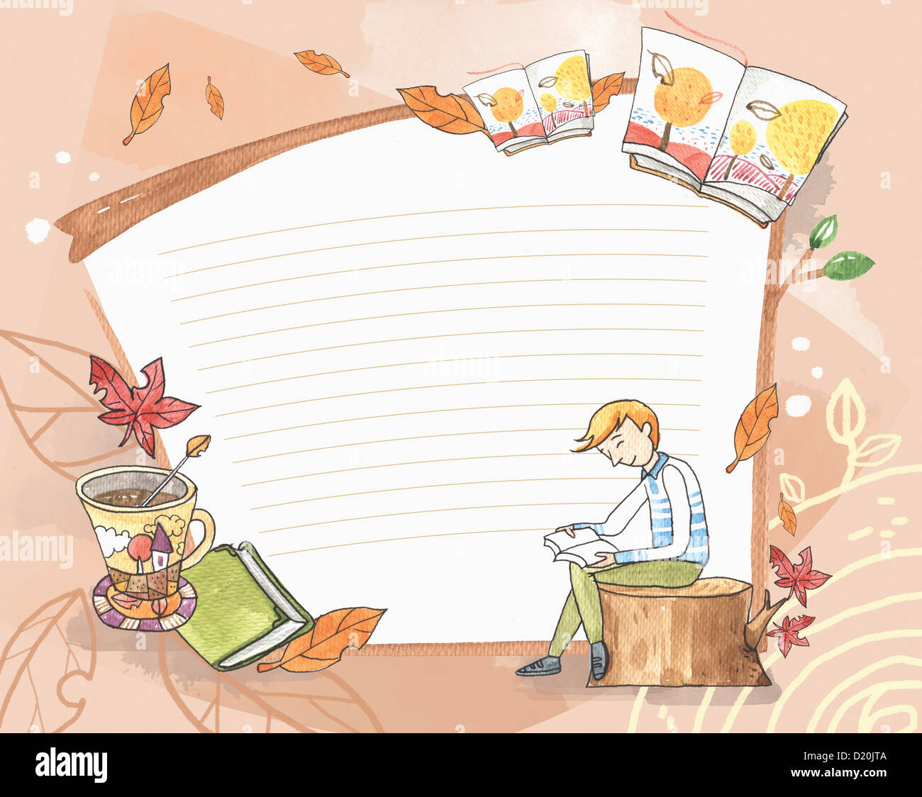 letter paper with a boy reading a book Stock Photo - Alamy