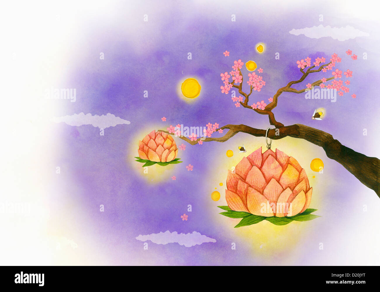 lotus lanterns on the tree Stock Photo - Alamy