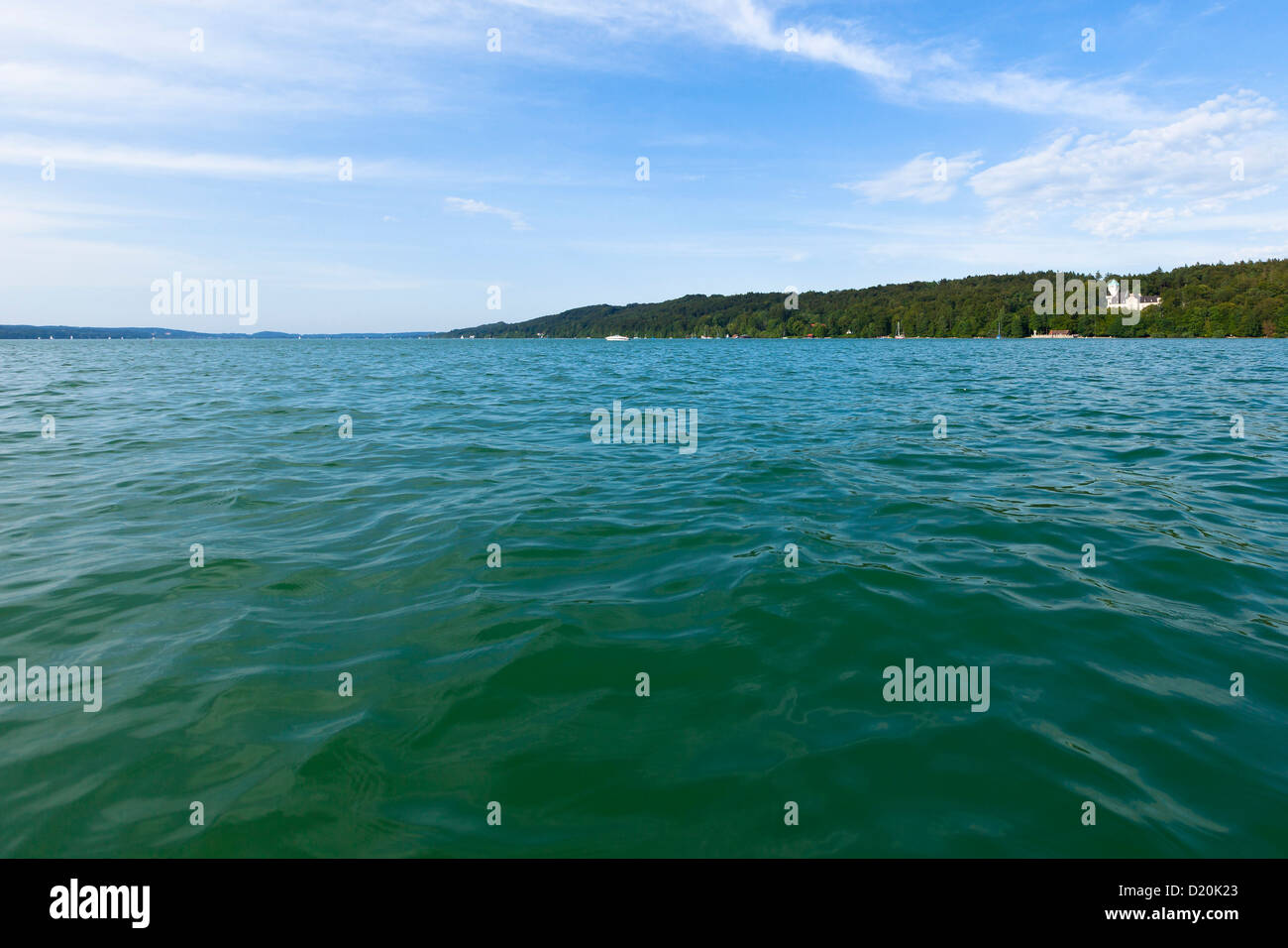 Lake Starnberg and castle Seeburg in the background, Upper Bavaria ...