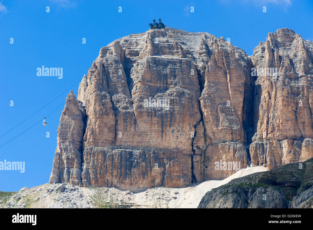 Sass Pordoi with cable car, Pordoi pass, Dolomites, Belluno, Italy ...
