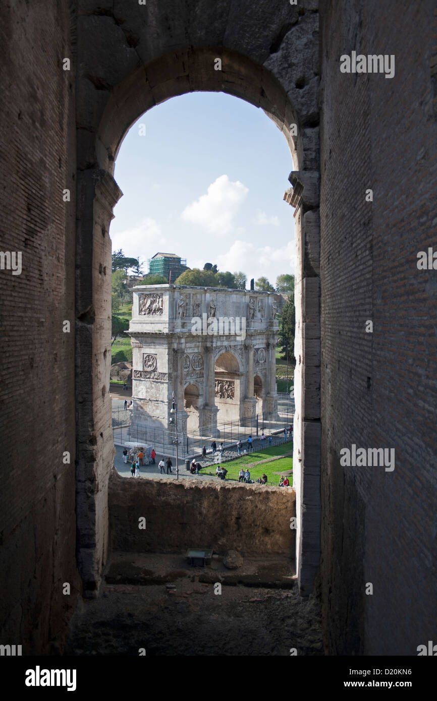 Shot of triumphal arch through doorway in Colosseum, Rome, Italy Stock ...