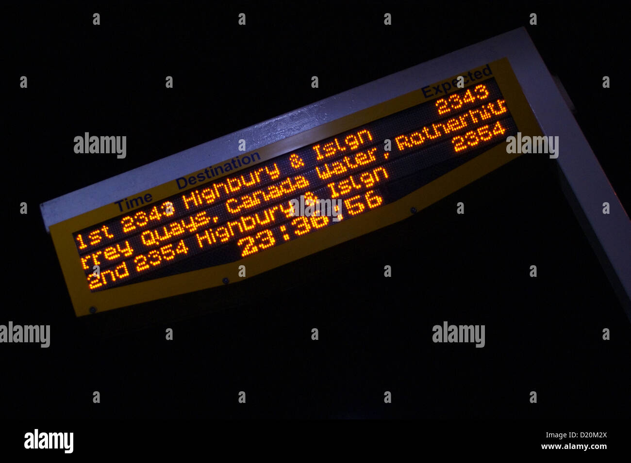 Illuminated destination sign on the platform of a London Overground ...