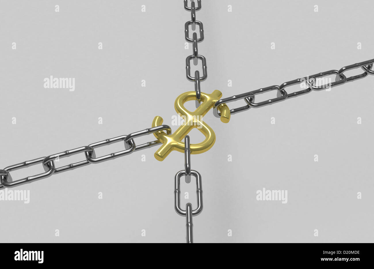 silver chains pulling a golden dollar sign Stock Photo - Alamy