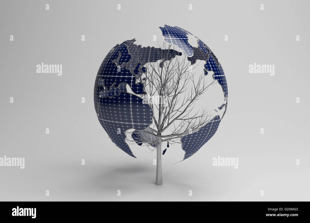 destroyed globe with a tree without leaves inside Stock Photo - Alamy