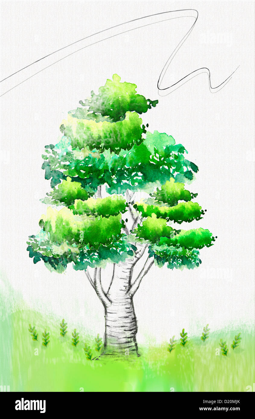 painting of a green tree Stock Photo - Alamy