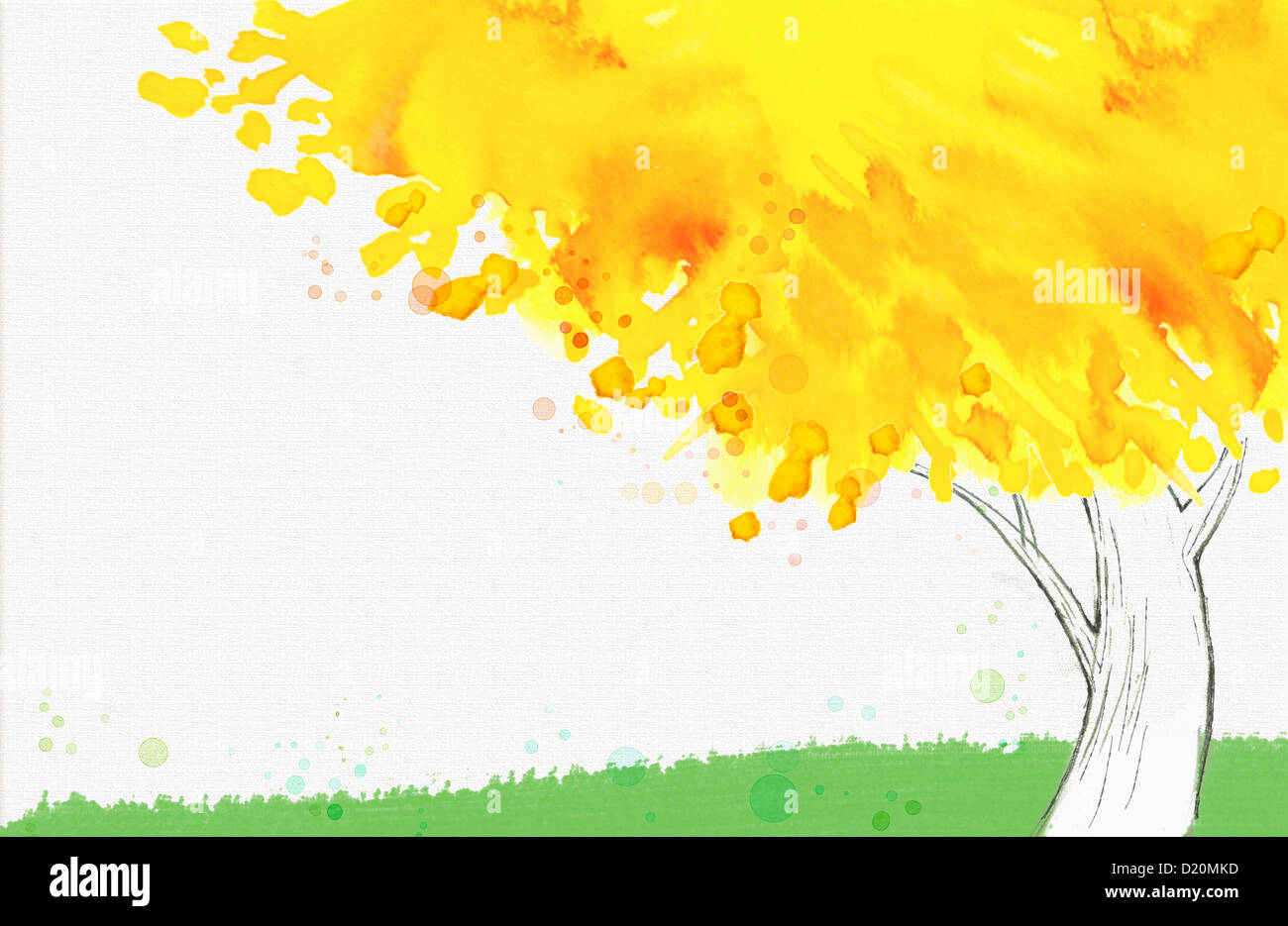 illustration of a yellow tree on a green field Stock Photo - Alamy