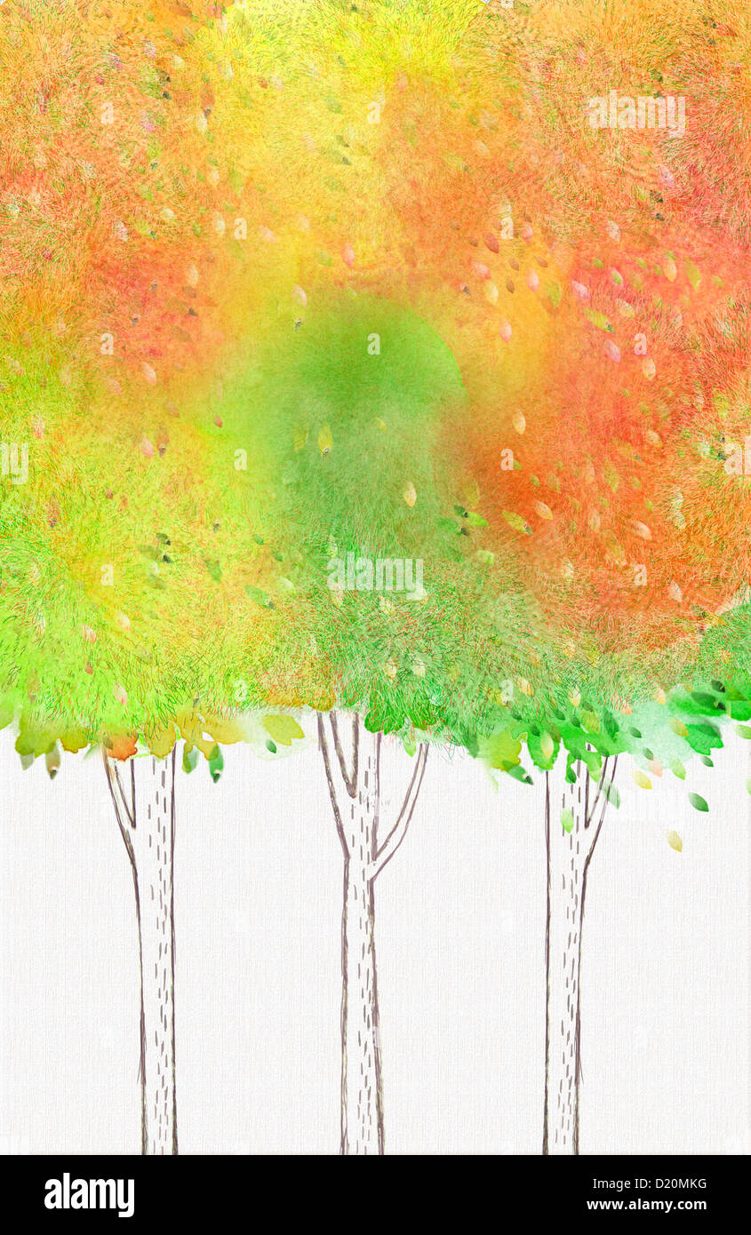 illustration of colourful trees Stock Photo - Alamy