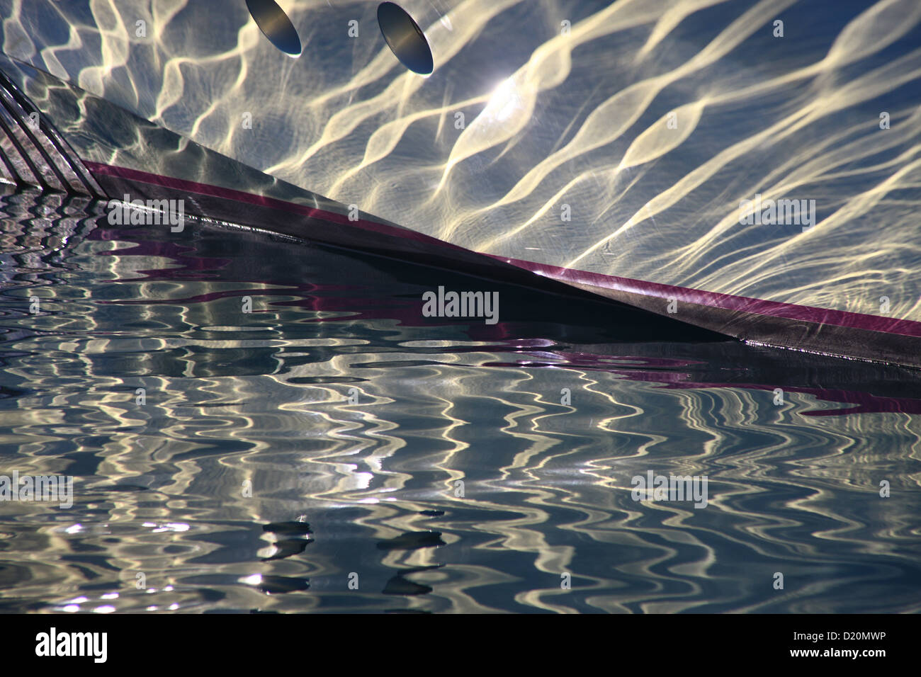 The ripples and reflections of the hull of a luxury yacht Stock Photo ...
