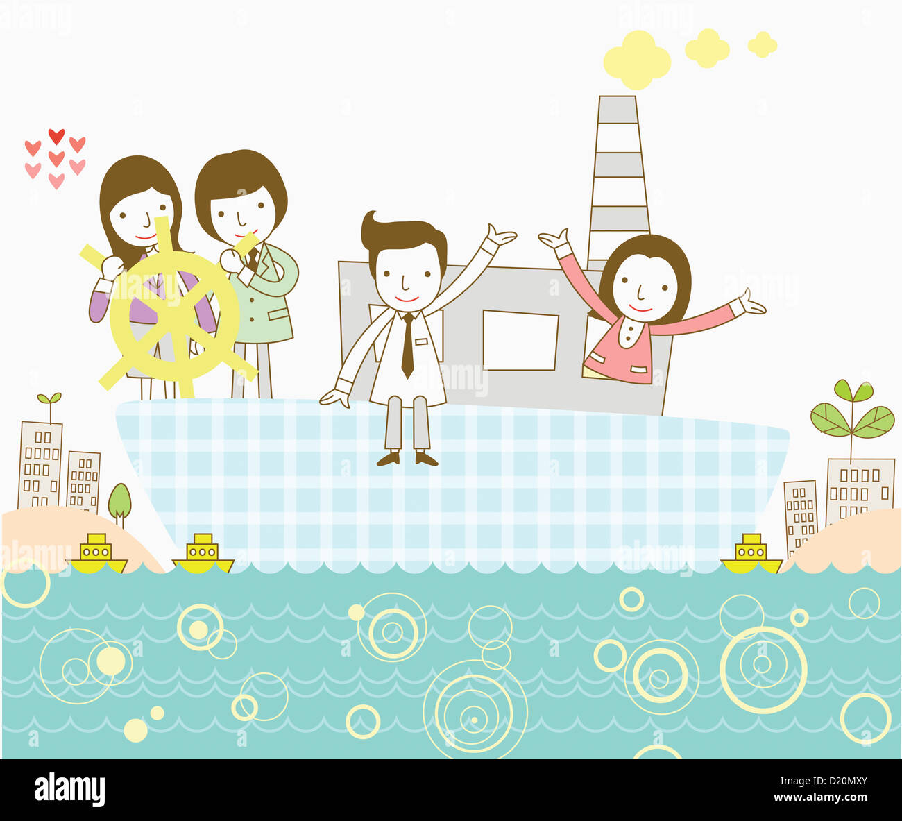 illustration of people on a ship Stock Photo - Alamy