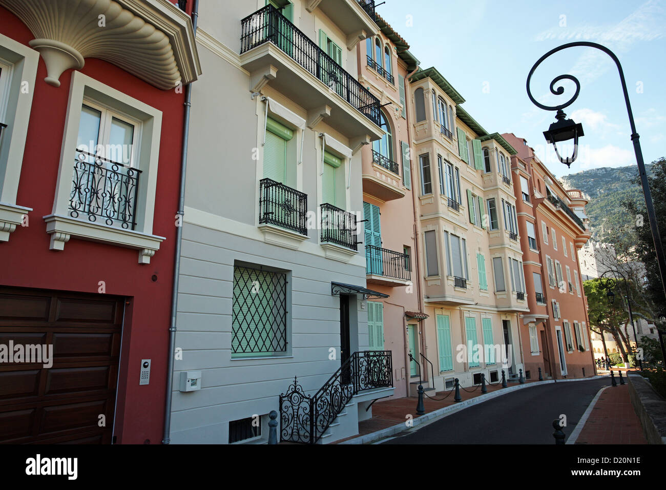 A quiet and colouful street in the old town of Monte Carlo Monaco Stock ...