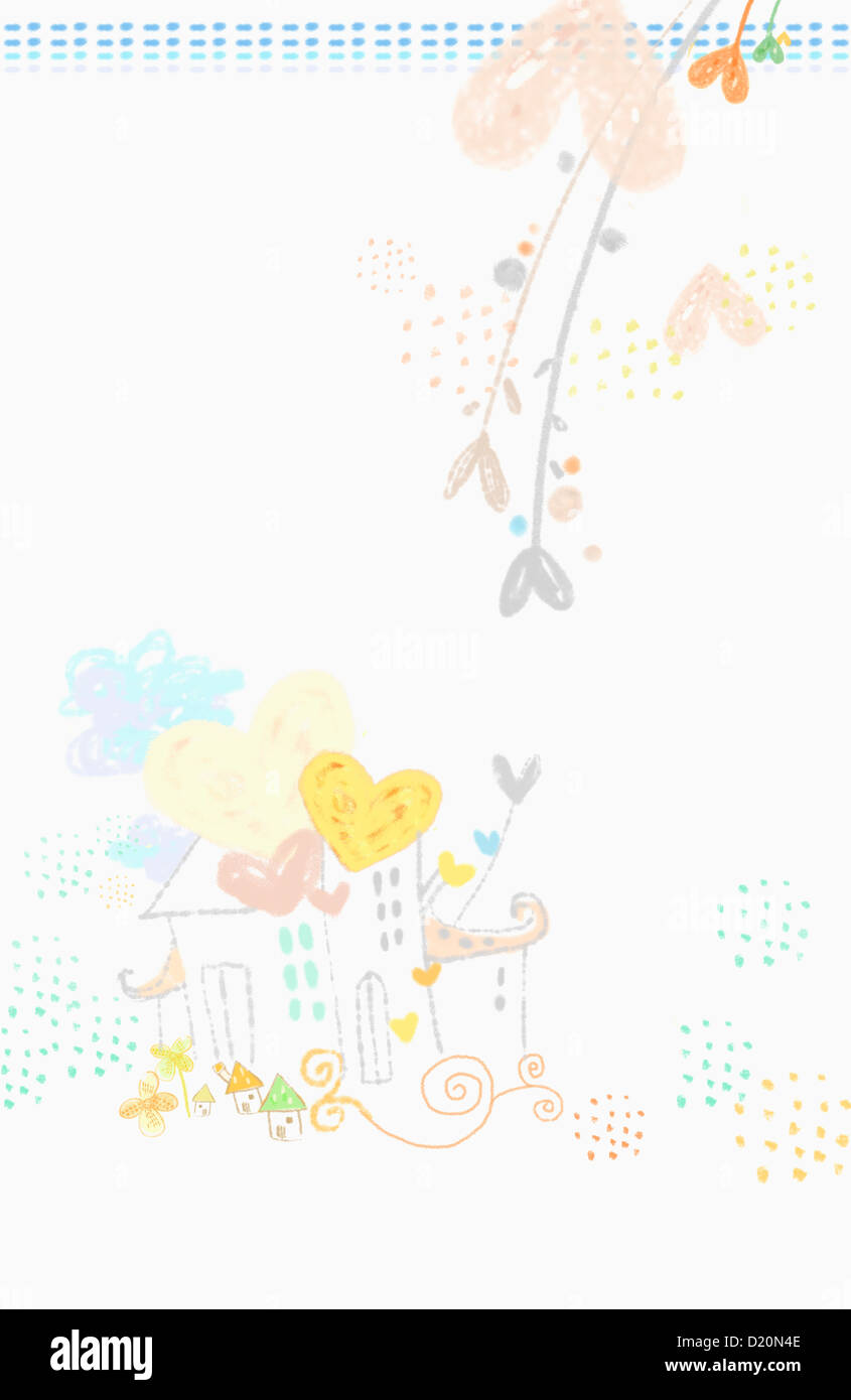 illustration drawing of a house with hearts Stock Photo - Alamy