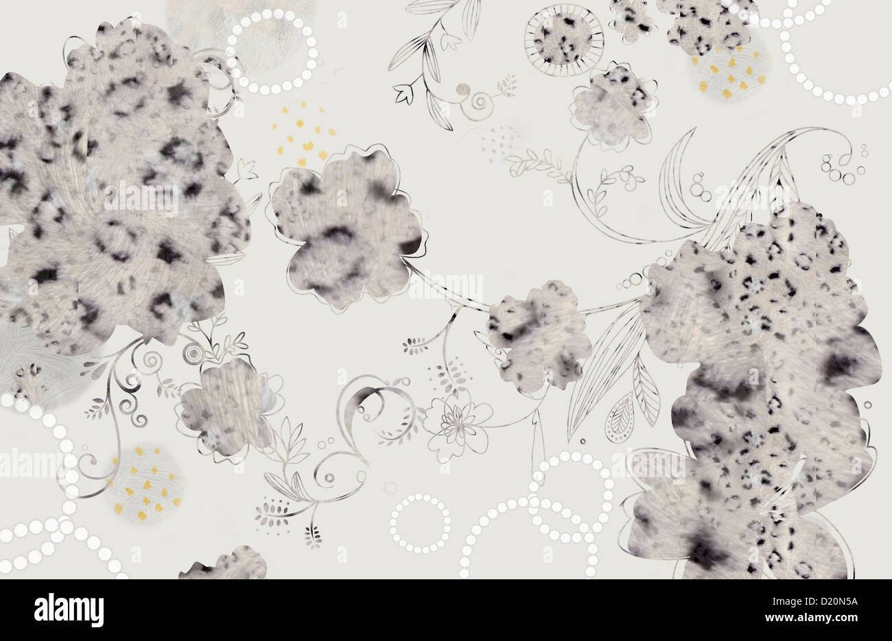 illustration drawing of flowers in grey shades Stock Photo - Alamy